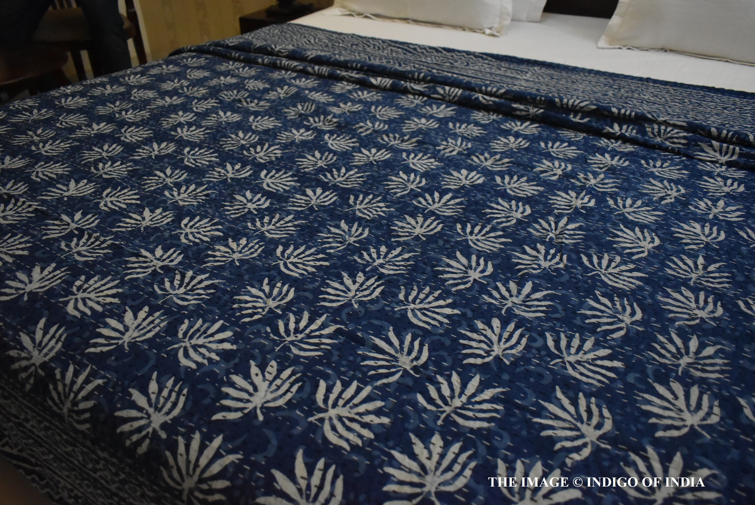 Blue and White Indigo Handmade Leafs Kantha Quilt Indigo | Etsy