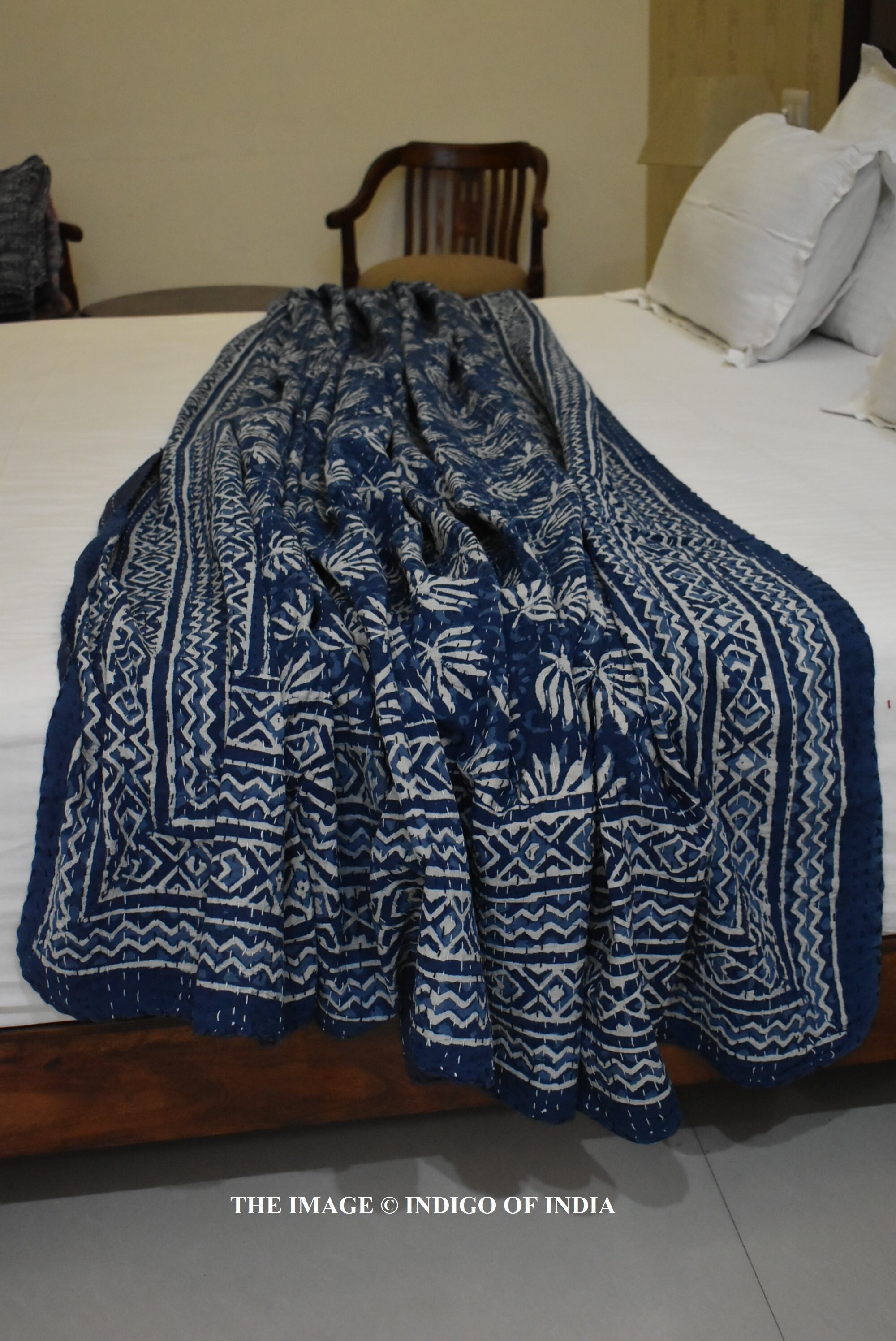 Blue and White Indigo Handmade Leafs Kantha Quilt Indigo | Etsy