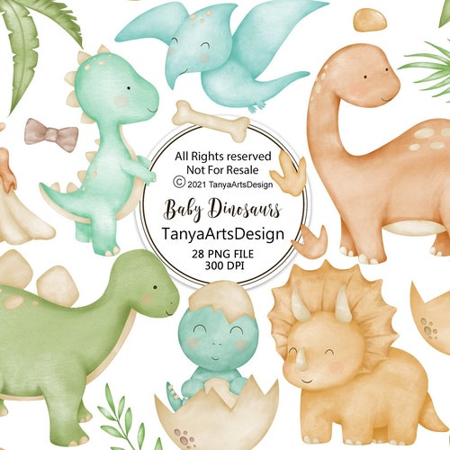 Watercolor Dinosaurs Clipart Cute Dinosaurs Clipart PNG Baby - Etsy