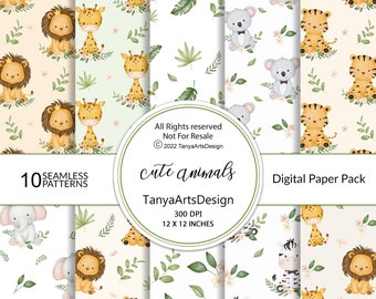 Safari Animals Pattern, Cute Safari Scrapbook Papers, Watercolor ...