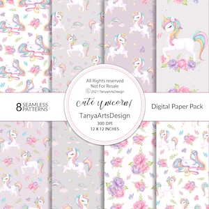 Unicorn Digital Paper, Watercolor Unicorn Seamless, Pastel Baby Paper ...