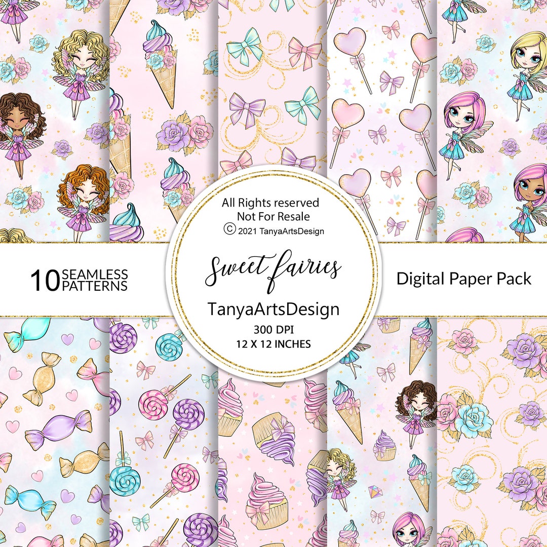 Fairy Digital Paper, Fairy Seamless Patterns, Candy Land Digital Pack ...