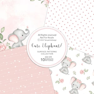 Pink Elephant Digital Paper, Watercolor Elephant Seamless, Nursery Baby ...
