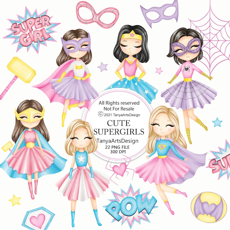 Super Girl Clipart Cute Superhero Girl Clipart Watercolor - Etsy