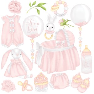 Oh Baby Girl Clipart, Pink Baby Girl Clipart, Watercolor Baby Shower ...