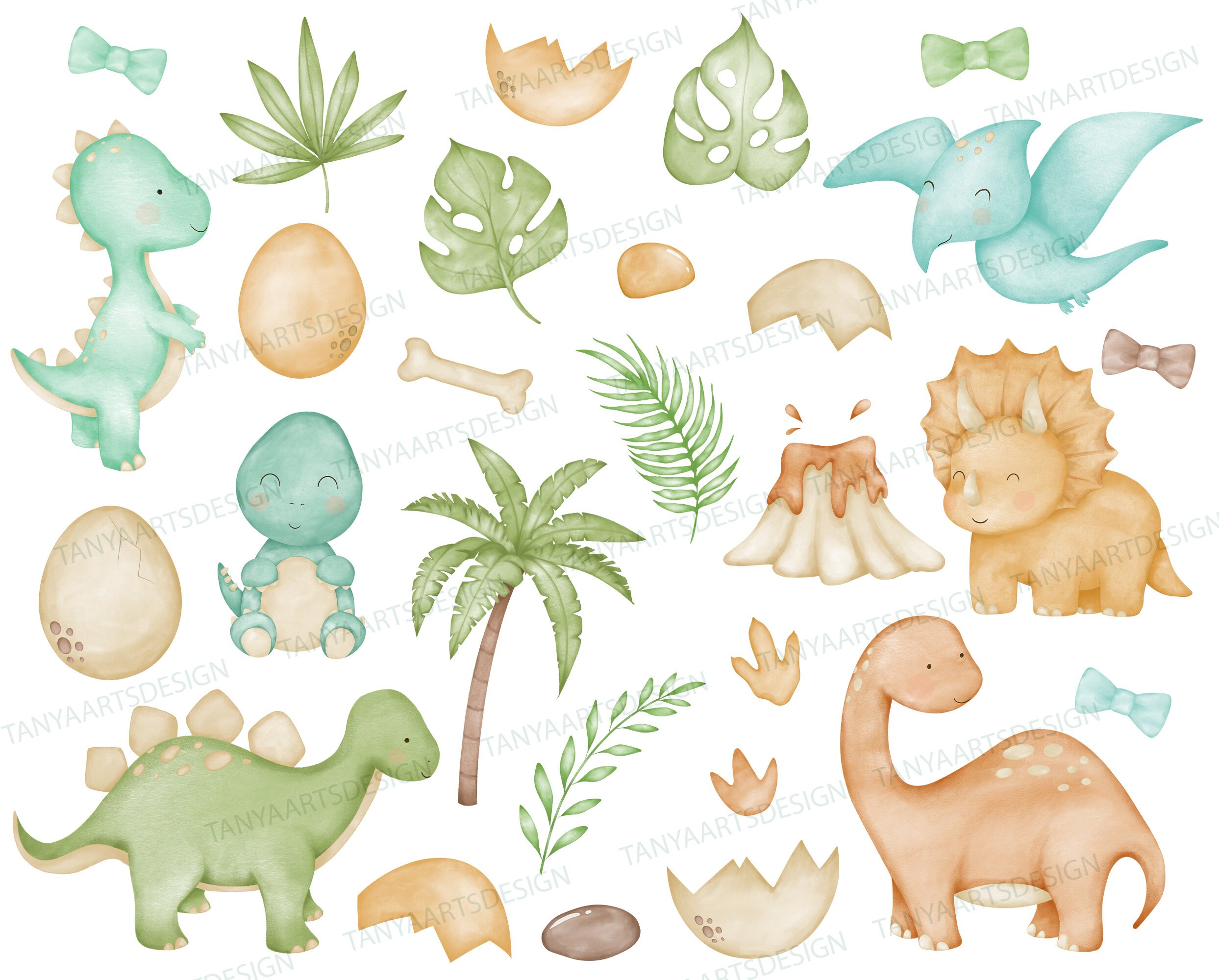 Watercolor Dinosaurs Clipart Cute Dinosaurs Clipart PNG Baby - Etsy