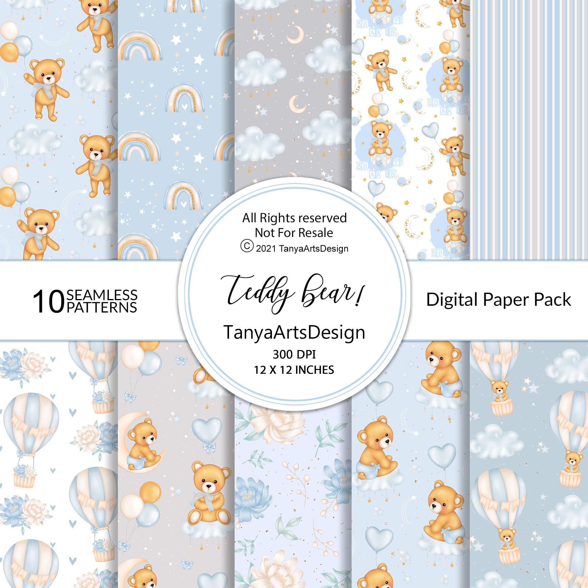 Teddy Bear Digital Paper Set Baby Boy Digital Paper Baby - Etsy
