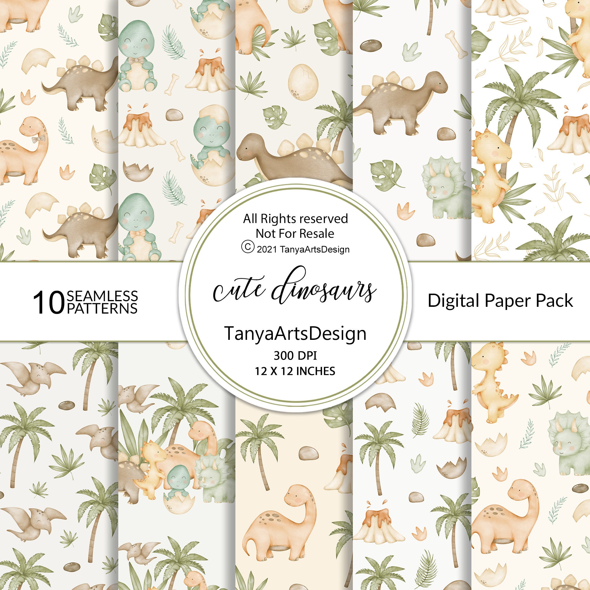 Watercolor Dinosaurs Digital Paper Set Dinosaur Boho - Etsy