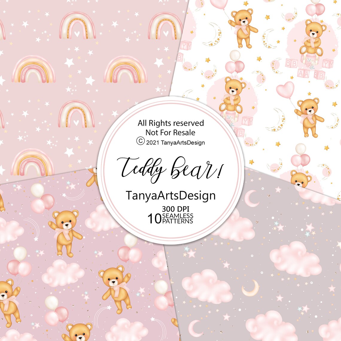 Teddy Bear Digital Paper Set Baby Girl Digital Paper Baby | Etsy