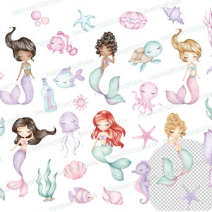 Little Mermaid Clipart, Cute Baby Sea Animals Clipart, Under the Sea ...