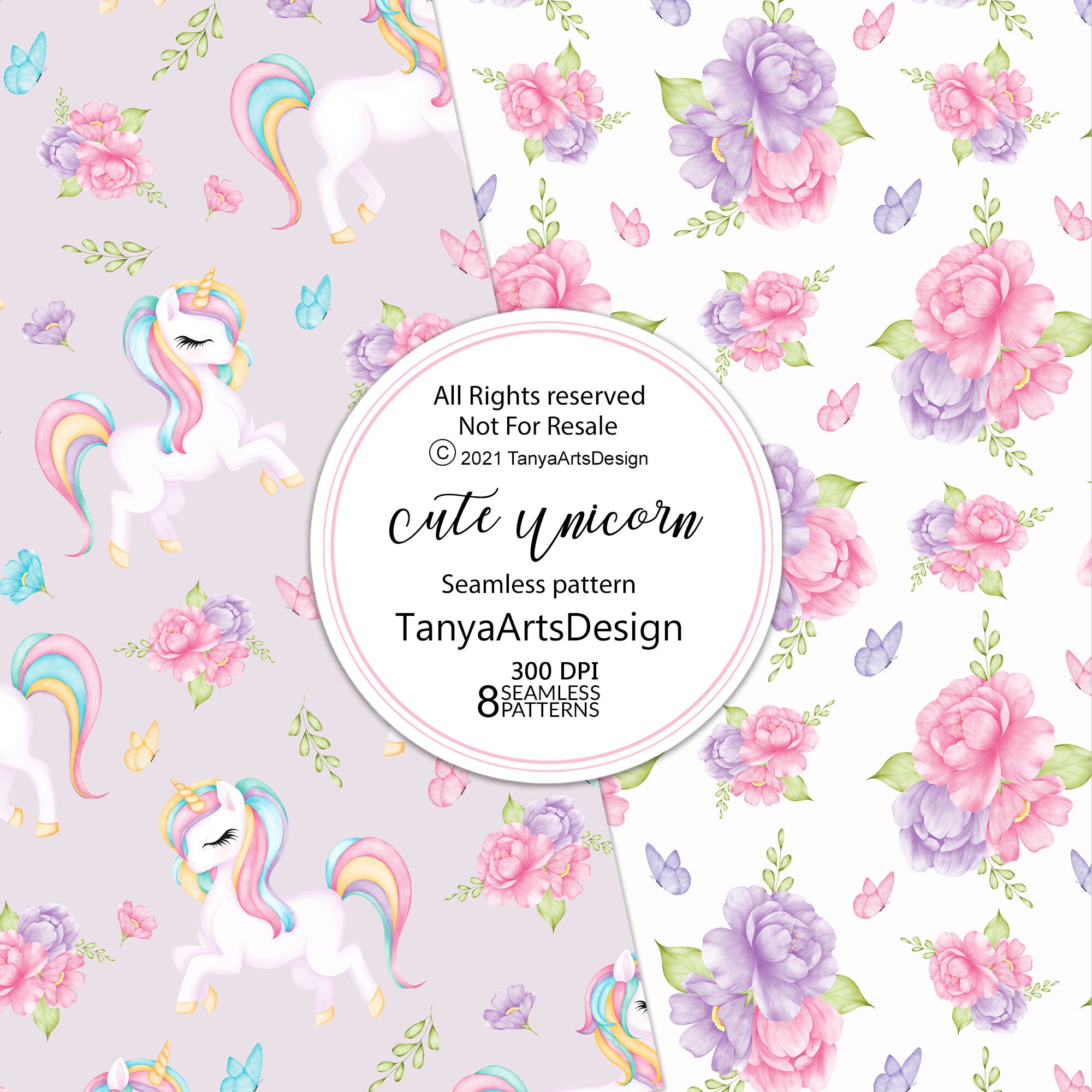 Unicorn Digital Paper Watercolor Unicorn Seamless Pastel - Etsy