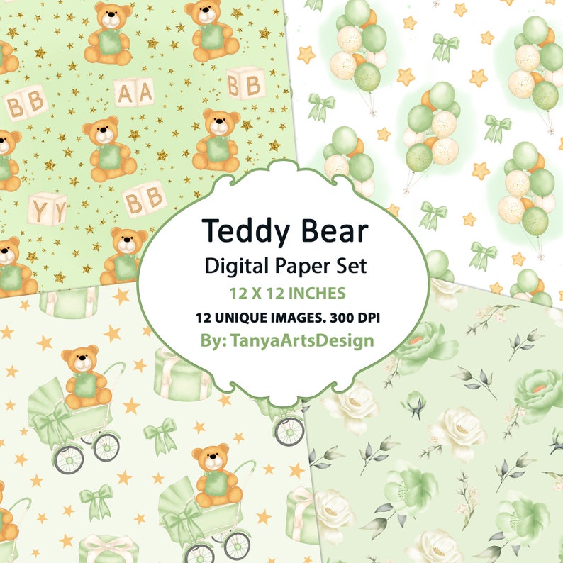 Teddy Bear Digital Paper Set Baby Boy Digital Paper Baby - Etsy