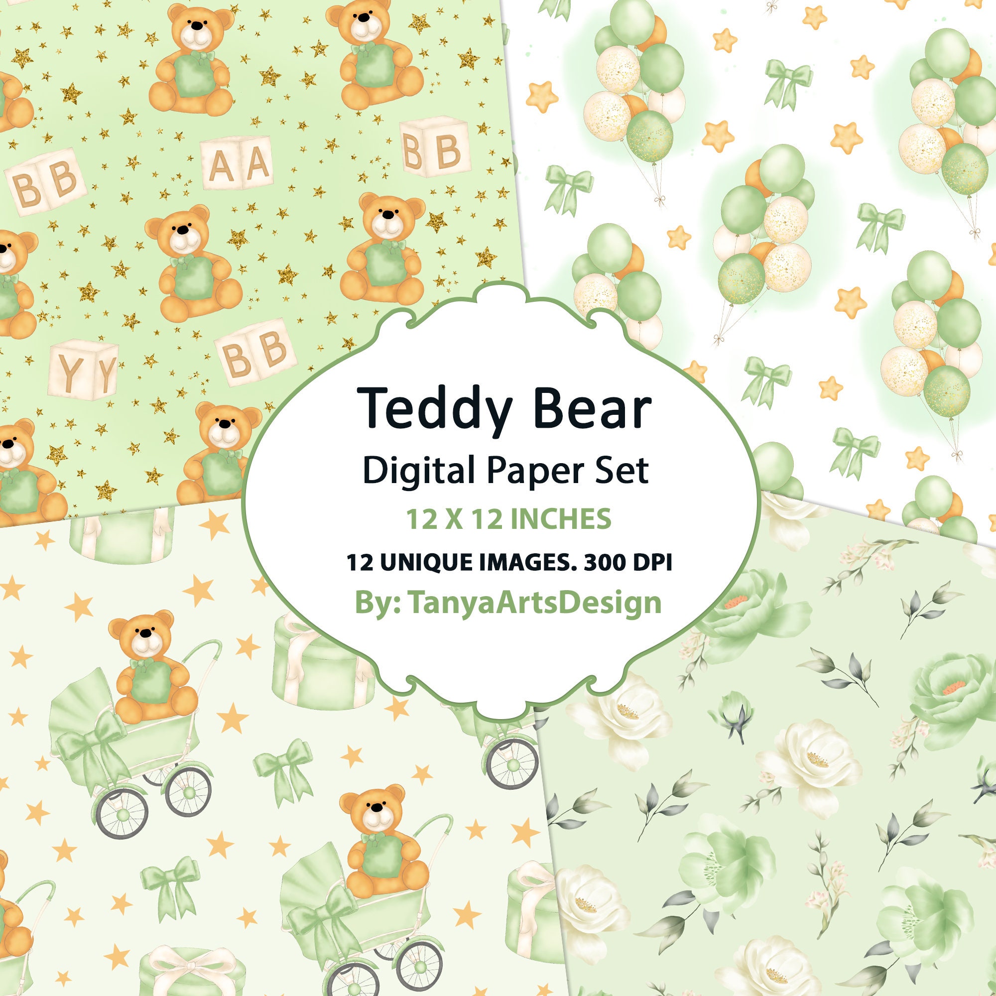 Teddy Bear Digital Paper Set Baby Boy Digital Paper Baby - Etsy