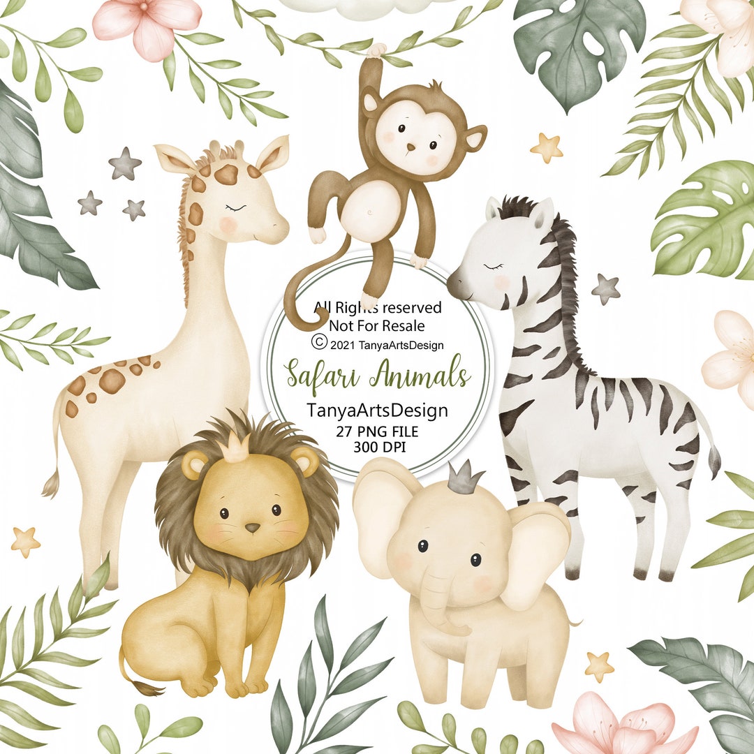Watercolor Safari Animals Clipart, Cute Safari Animals Clipart PNG ...