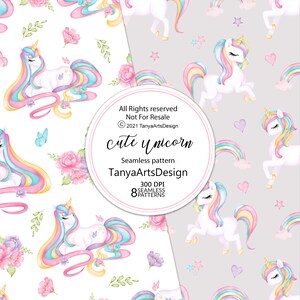 Unicorn Digital Paper, Watercolor Unicorn Seamless, Pastel Baby Paper ...