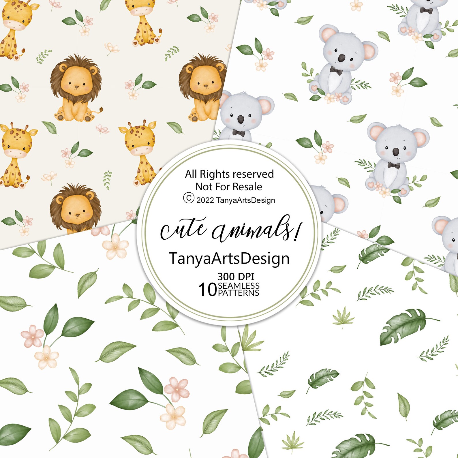 Watercolor Safari Animals Digital Paper Cute Baby Safari - Etsy