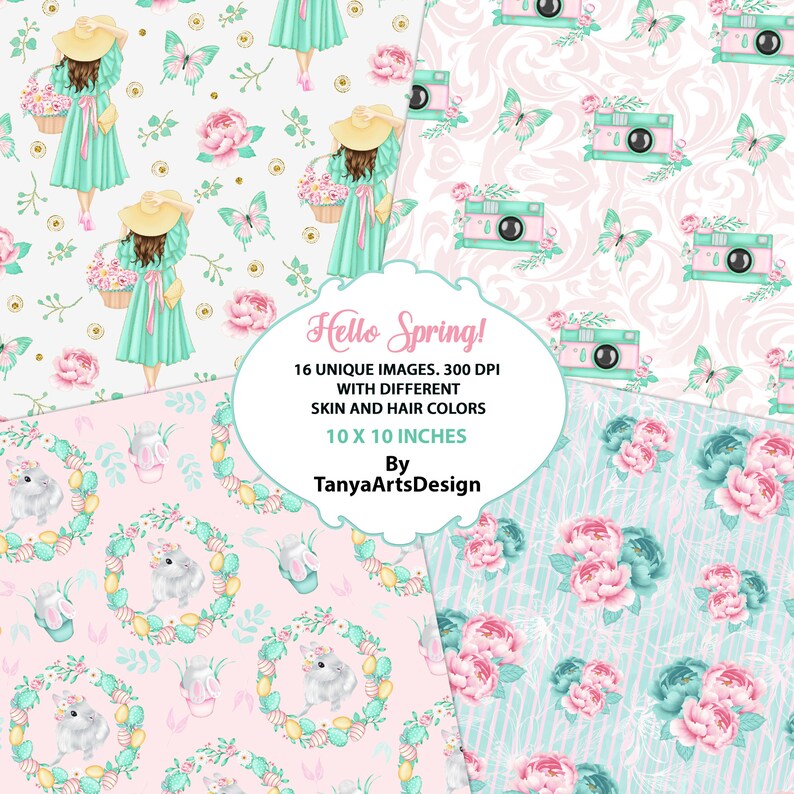 Spring Digital Paper Hello Spring Digital Pack Easter - Etsy