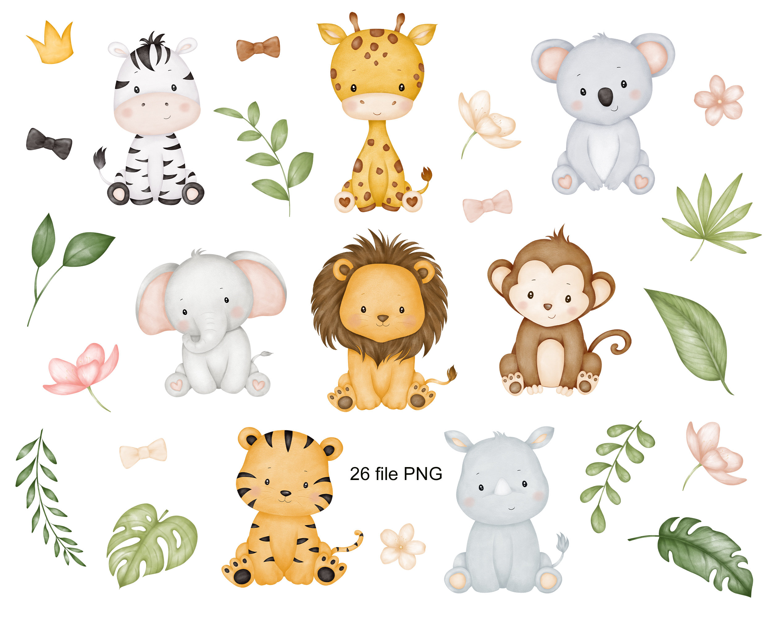 Watercolor Safari Animals Clipart Cute Baby Safari Animals - Etsy