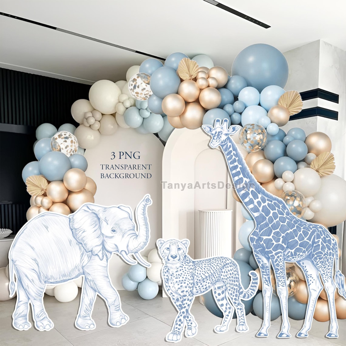Blue Safari Jungle Animals Cutout, Toile De Jouy Jungle Animals Cutout ...