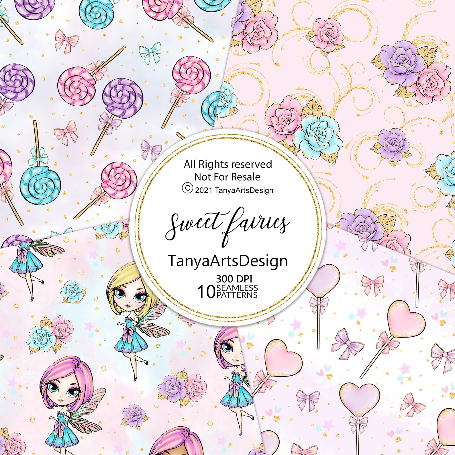 Fairy Digital Paper, Fairy Seamless Patterns, Candy Land Digital Pack ...