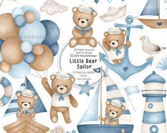 Sailor Bear Clipart in Blue, PNG for Commercial Use, Transparent ...