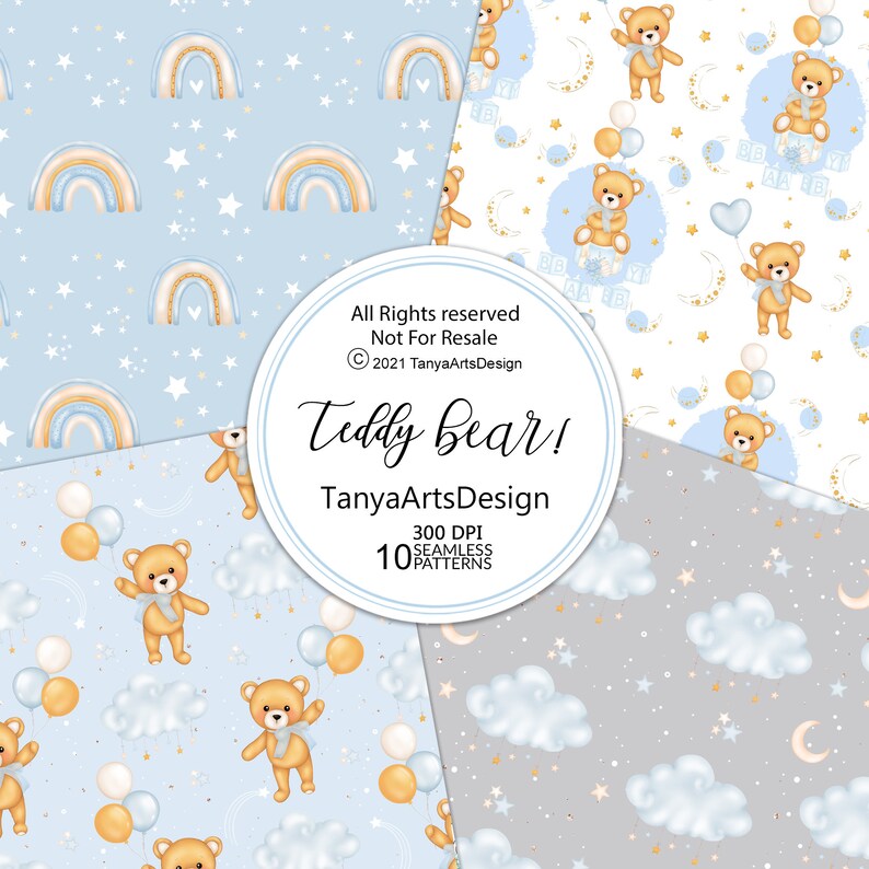 Teddy Bear Digital Paper Set Baby Boy Digital Paper Baby - Etsy