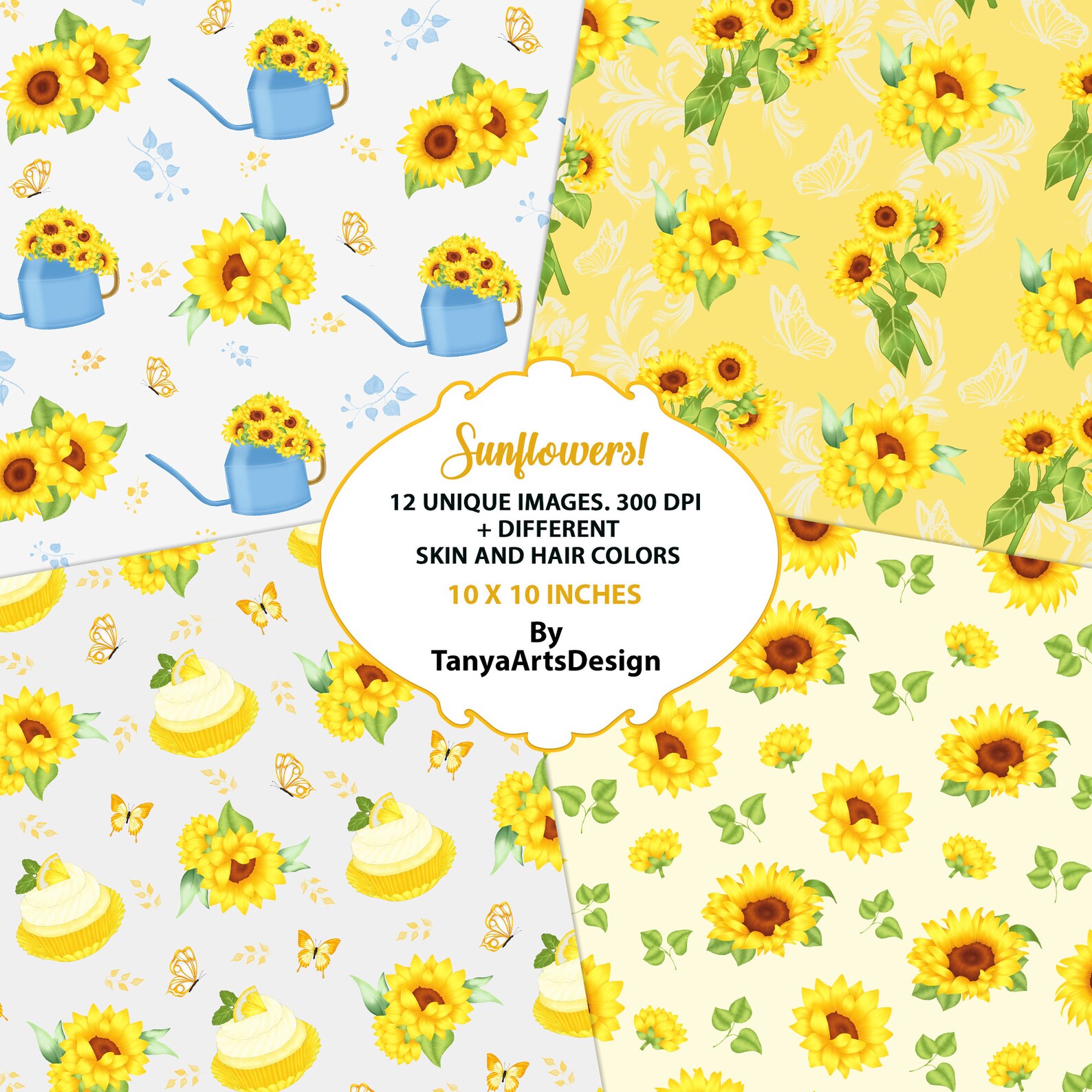 Sunflowers Digital Paper Sunflowers Digital Pack Spring - Etsy