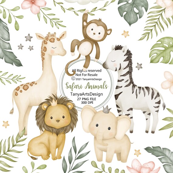 Watercolor Safari Animals Clipart Cute Safari Animals Clipart - Etsy