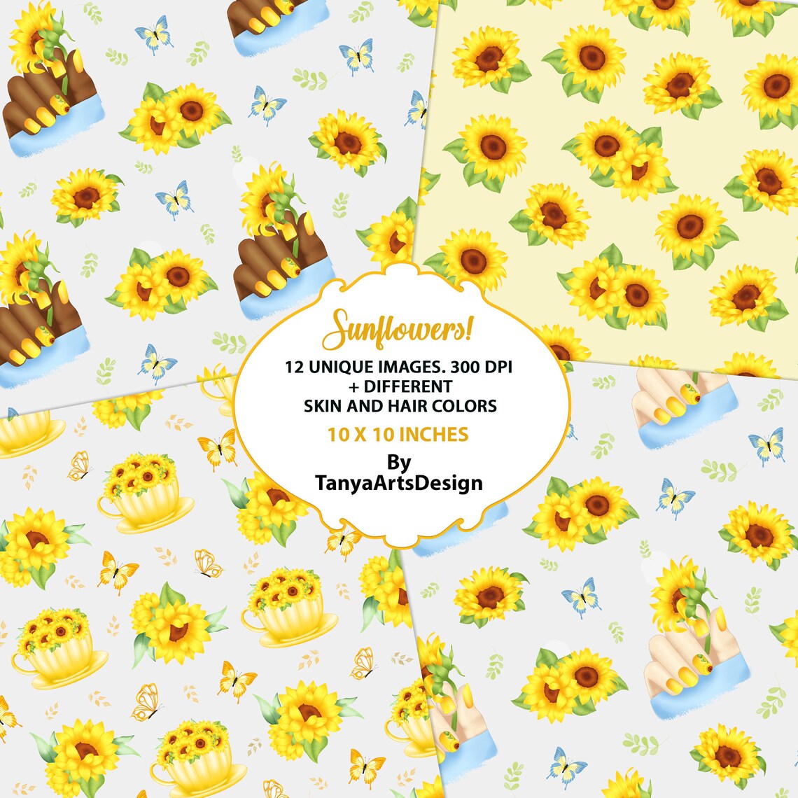 Sunflowers Digital Paper Sunflowers Digital Pack Spring - Etsy