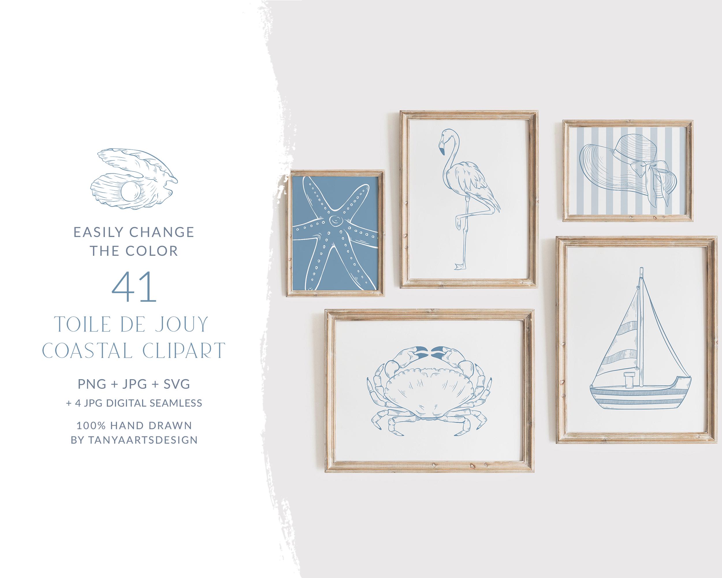 Coastal Toile De Jouy Style SVG Clipart, Vintage Beach House Decor ...