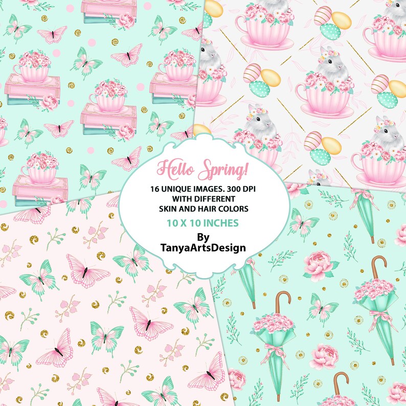 Spring Digital Paper Hello Spring Digital Pack Easter - Etsy