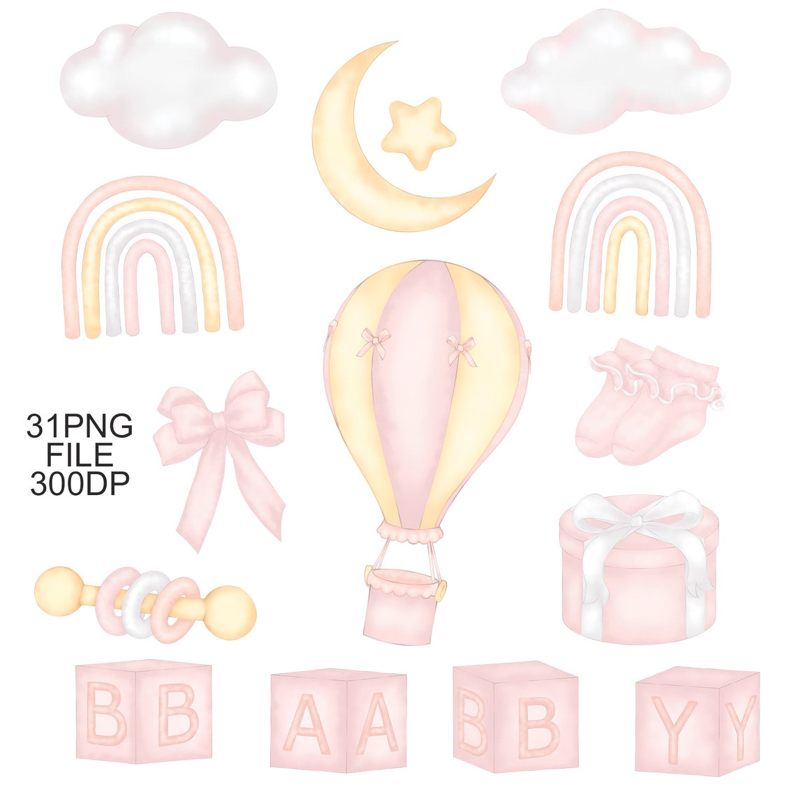 Oh Baby Girl Clipart, Pink Baby Girl Clipart, Watercolor Baby Shower ...