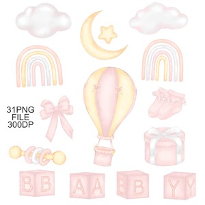 Oh Baby Girl Clipart, Pink Baby Girl Clipart, Watercolor Baby Shower ...
