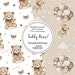 Boho Teddy Bear Digital Paper, Watercolor Teddy Bear Seamless, Nursery ...