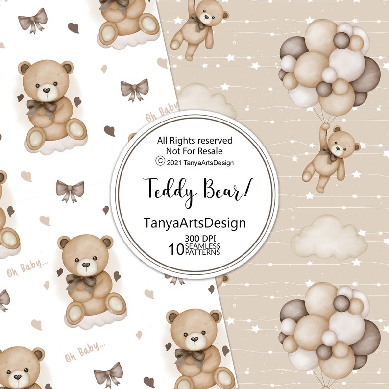 Boho Teddy Bear Digital Paper Watercolor Teddy Bear Seamless - Etsy