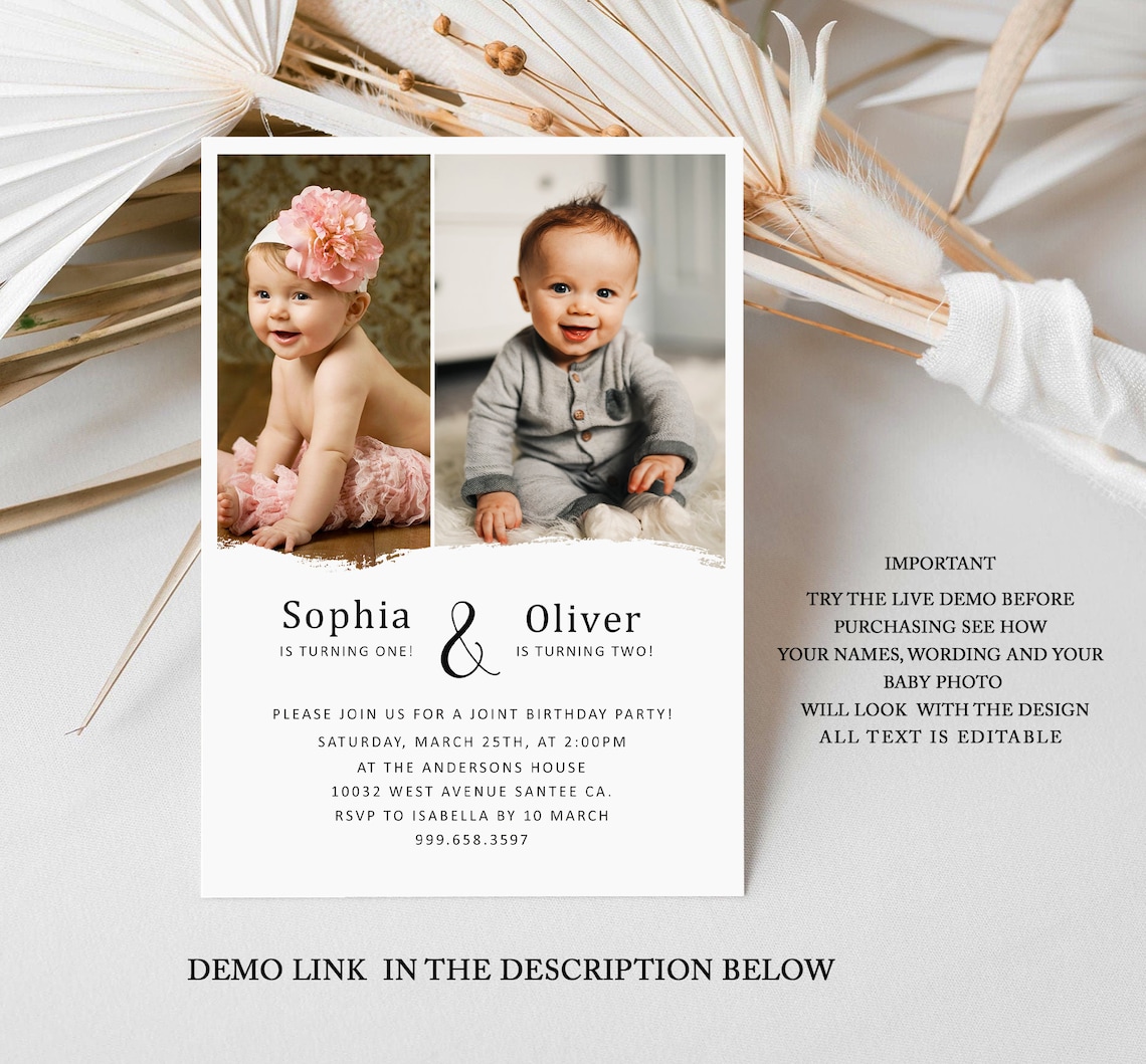 Joint Birthday Invitation Joint Birthday Invitation Editable - Etsy