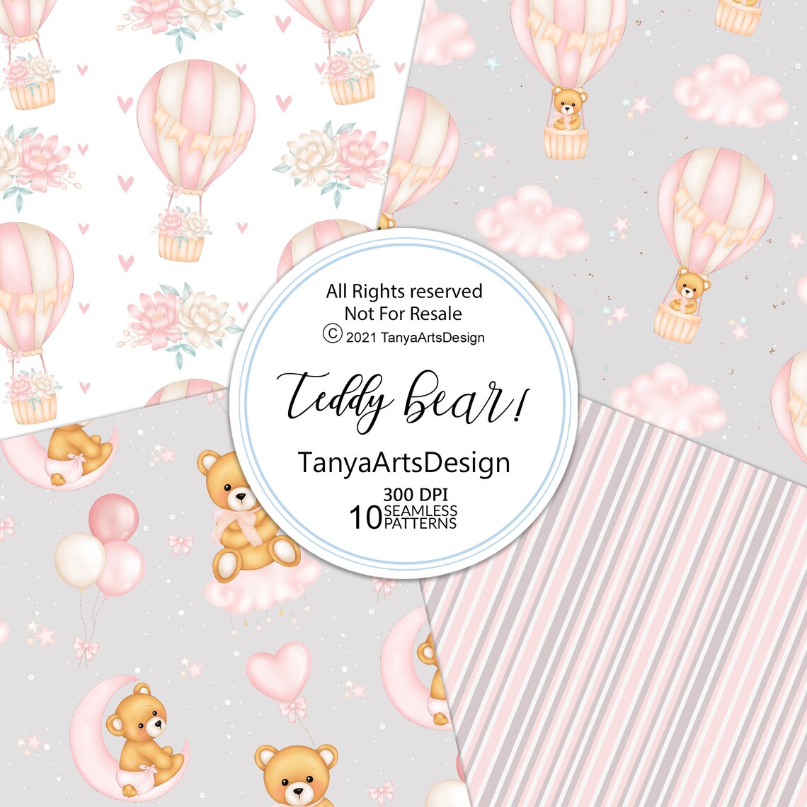 Teddy Bear Digital Paper Set Baby Girl Digital Paper Baby | Etsy