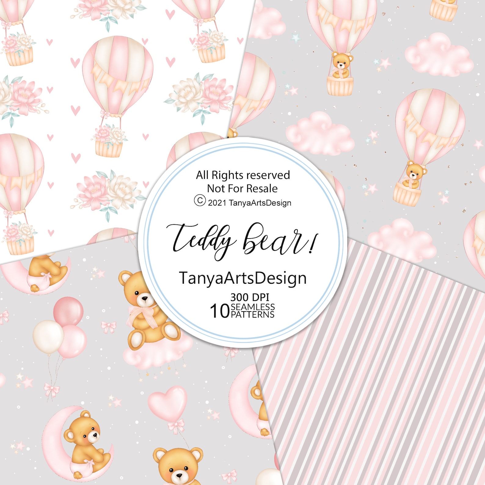Teddy Bear Digital Paper Set Baby Girl Digital Paper Baby | Etsy