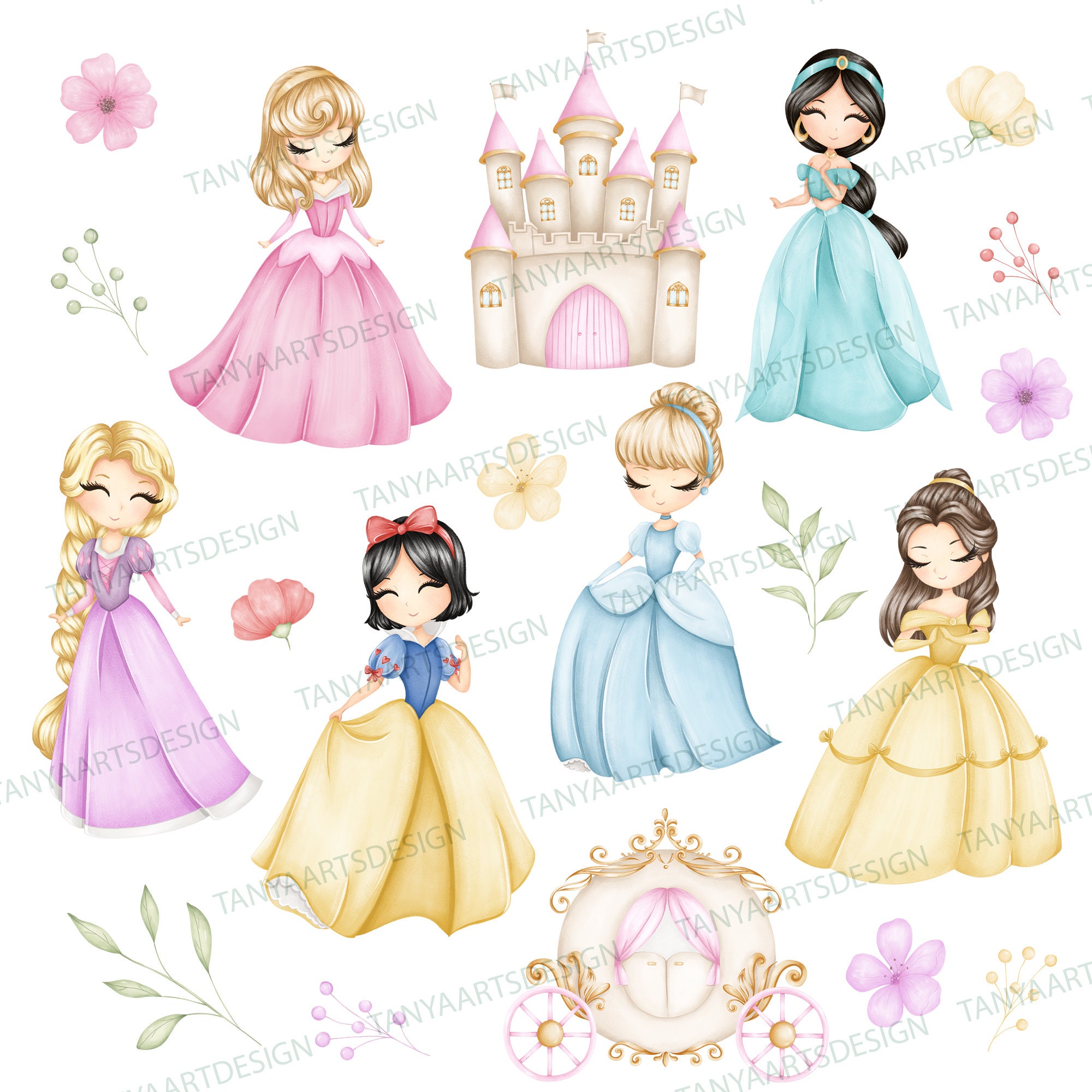 Princess Girl Clipart Cute Princess Clipart Watercolor - Etsy UK