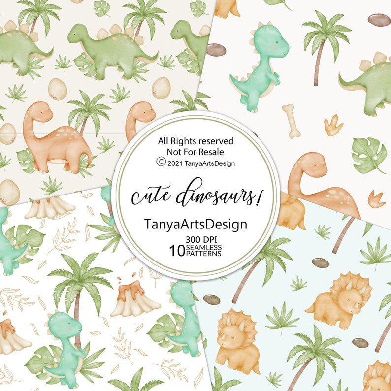 Watercolor Dinosaurs Digital Paper Set Dinosaur Boho | Etsy