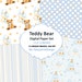 Teddy Bear Digital Paper Set, Baby Boy Digital Paper, Baby Shower Boy ...