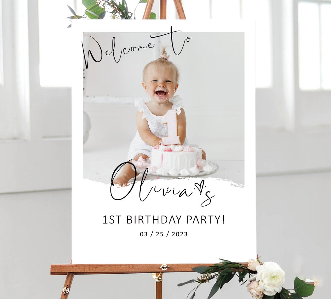 Editable First Birthday Welcome Sign, Photo Poster (printable) - Etsy