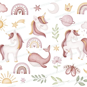 Unicorn Clipart, Watercolor Unicorn Clipart, Sun Shine Clipart, Boho ...