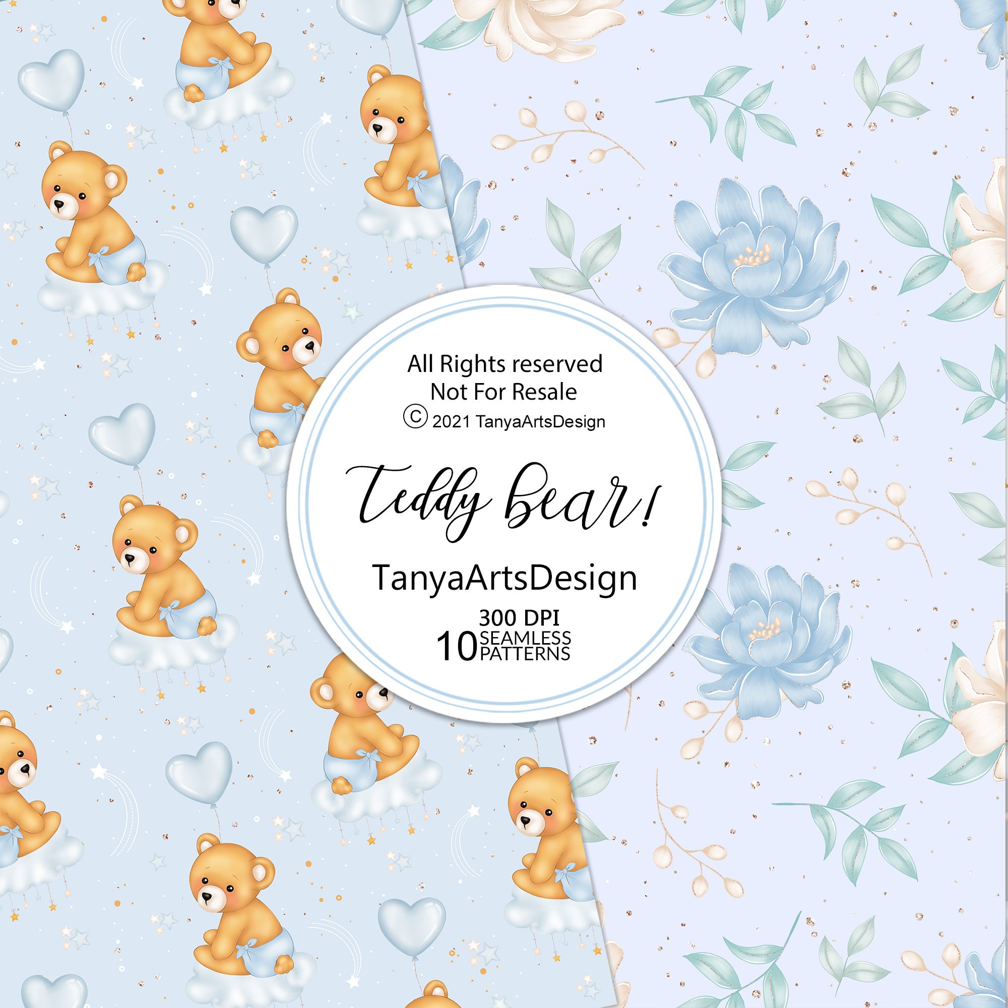 Teddy Bear Digital Paper Set Baby Boy Digital Paper Baby - Etsy
