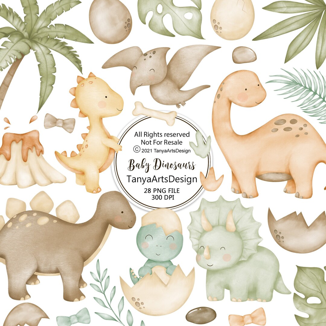 Watercolor Dinosaurs Clipart Cute Dinosaurs Clipart PNG Baby - Etsy