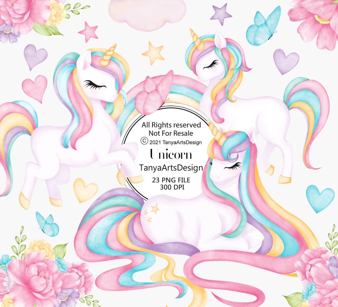 Unicorn Clipart, Cute Unicorn Clipart, Watercolor Unicorn Clipart, Baby ...