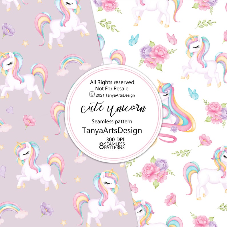 Unicorn Digital Paper, Watercolor Unicorn Seamless, Pastel Baby Paper ...