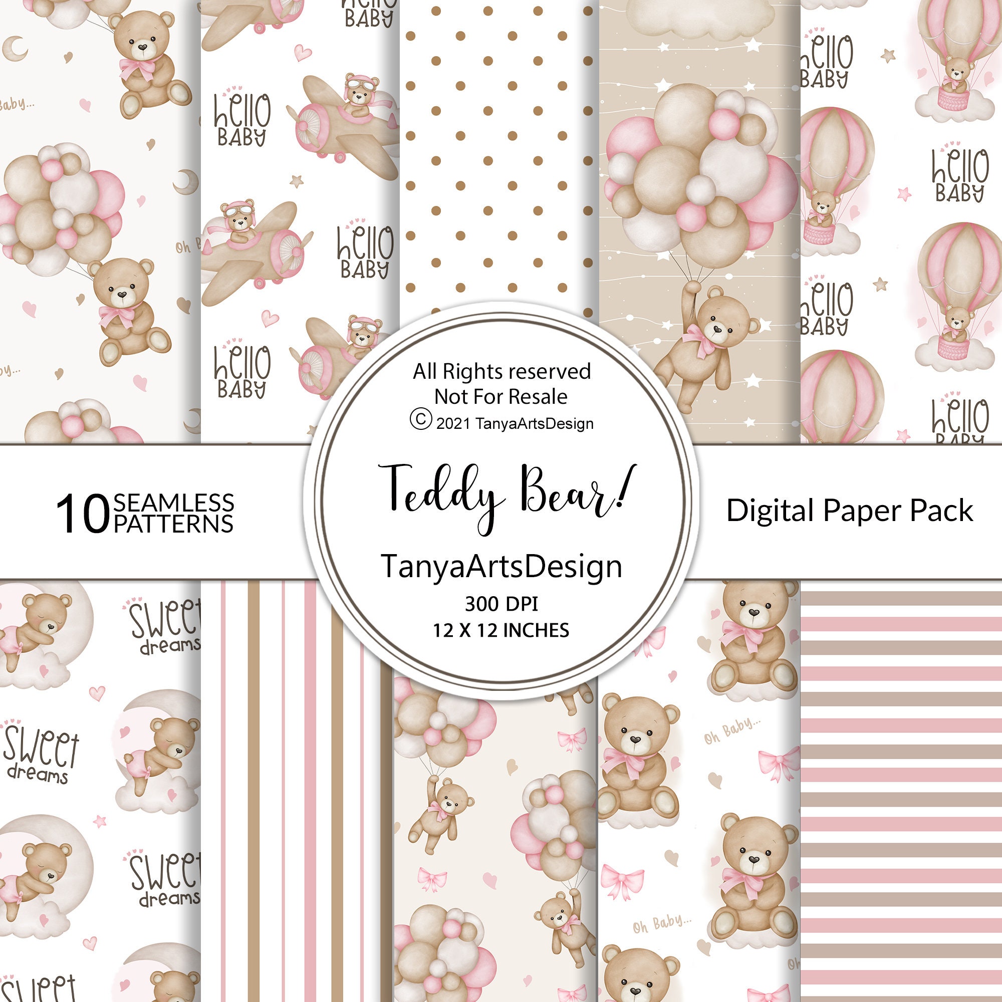 Pink Teddy Bear Digital Paper Watercolor Teddy Bear Seamless - Etsy ...