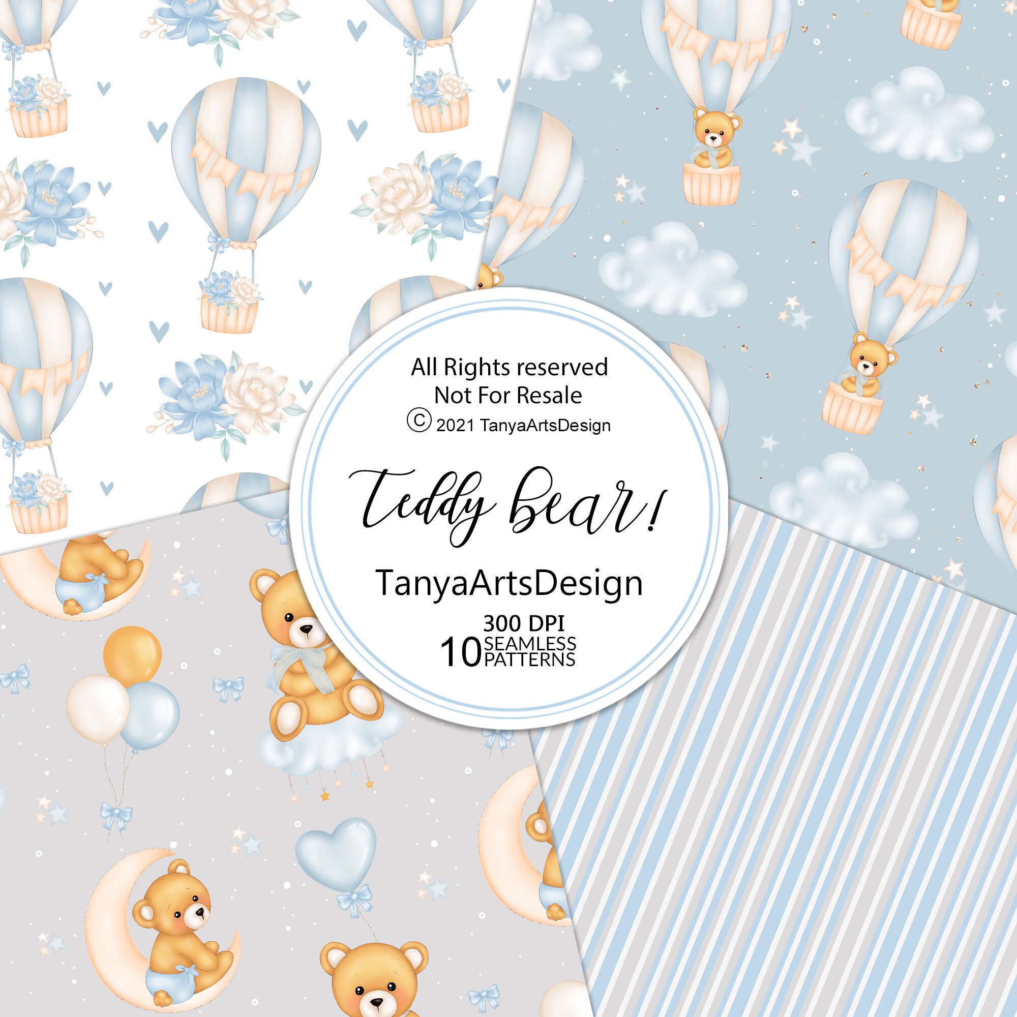 Teddy Bear Digital Paper Set Baby Boy Digital Paper Baby - Etsy