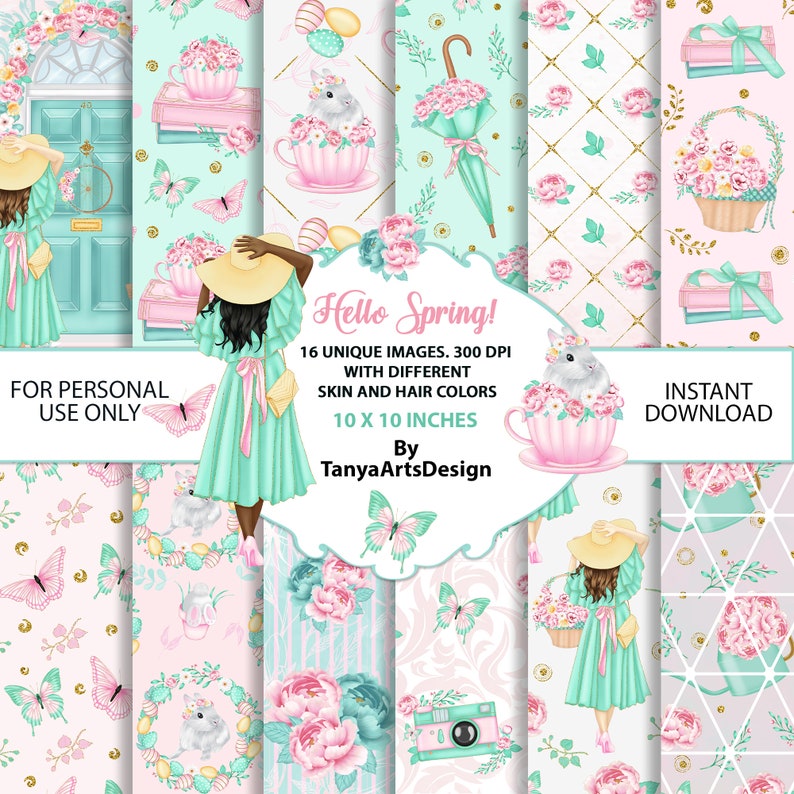 Spring Digital Paper Hello Spring Digital Pack Easter - Etsy